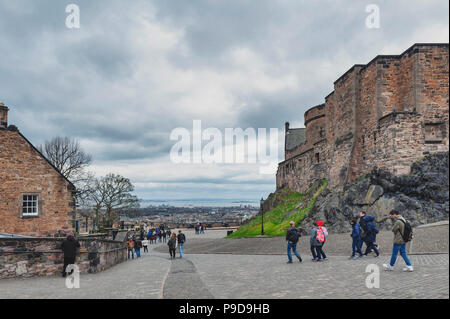 Walkway inside the complex area of Edinburgh Castle, popular tourist ...
