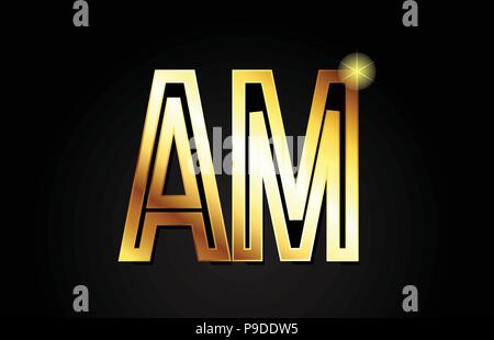 combination letter am a m alphabet logo icon design with gold silver ...