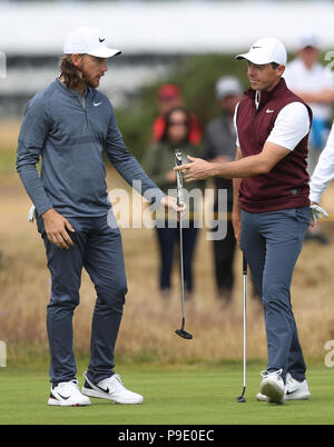Northern Ireland's Rory McIlroy and England's Tommy Fleetwood walk from ...