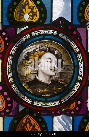 .Palacio Guell, vitral. Sala noble rey Lear. Modernismo Stock Photo - Alamy