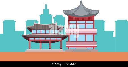 South korea iconic buildings icon over white background, vector ...