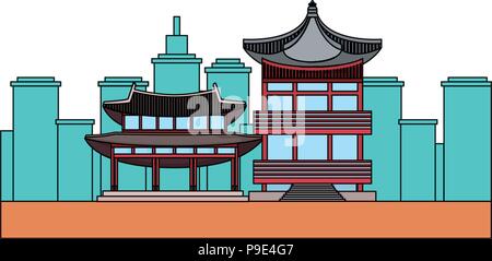 South korea iconic buildings icon over white background, vector ...