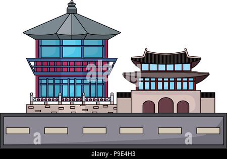 street with South korea iconic buildings icon over white background ...