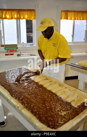 World famous fudge making at Murdick's Fudge (since 1887) by an African ...