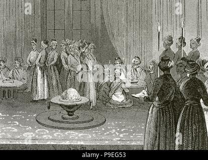 Ottoman Empire. Banquet held at the court of Topkapi Palace. Engraving ...