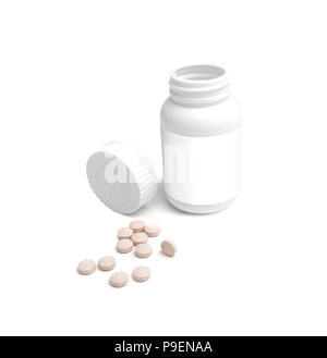 Blank plastic vitamin bottle and pills on grey background Stock Photo ...