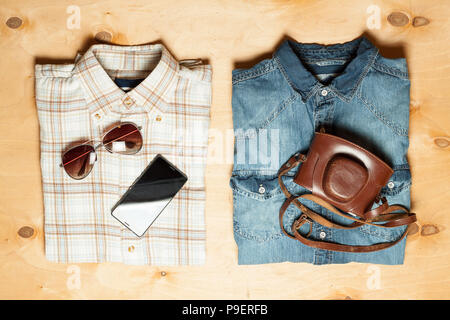 Two shirts. Outfit of modern creative men. Rustic fashion Stock Photo ...