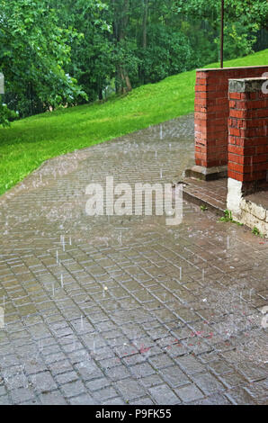 Rain on pavement stone blocks Stock Photo - Alamy