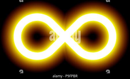 The symbol of infinity of yellow color is isolated on a black ...