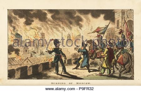 Napoleon watching the fire of Moscow, Russia in 1812. After the Stock ...