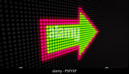 Big illuminated arrow sign built of light bulbs LED. Neon arrow symbol ...