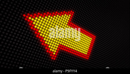 Big illuminated arrow sign built of light bulbs LED. Neon arrow symbol ...