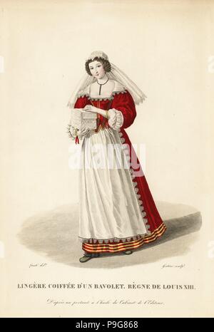 Seamstress, wearing a Bavolet headdress, reign of Louis XIII, 1610-1643 ...