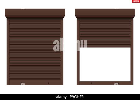 Closed and opened roller shutters window. Vector illustration Stock ...