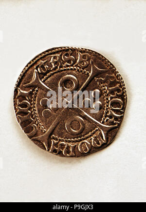 Reverse of a one-cruzado coin in silver, from the reign of Peter III ...