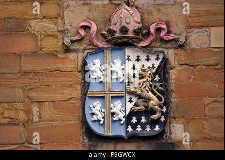 Bishop mitre coat of arms on gate to Brecon cathedral Wales UK Stock ...