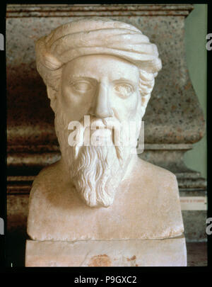 Bust of Greek philosopher and mathematician Pythagoras (570BC-495BC) of ...