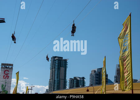 Ziplining above the Calgary Stampede Midway, Stampede Grounds, Calgary ...