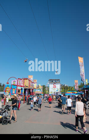 Ziplining above the Calgary Stampede Midway, Stampede Grounds, Calgary ...