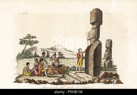 Captain James Cook examining the statues on Easter Island. Captain ...