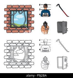 Photo of criminal, scrap, open safe, directional gun.Crime set ...