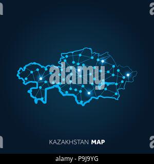 Kazakhstan - communication network map of country. Kazakhstan trendy ...