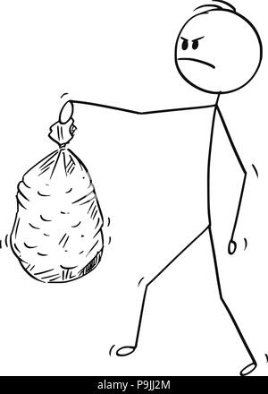 Cartoon of Angry Man Carrying Plastic Waste Bag Stock Vector Image ...