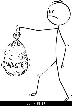 Cartoon of Angry Man Carrying Plastic Waste Bag Stock Vector Image ...