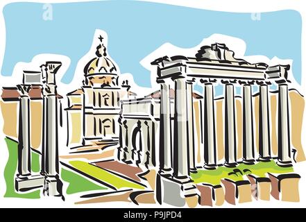 Roman Forum, Ruins in Rome, Italy, vintage engraved illustration, hand ...