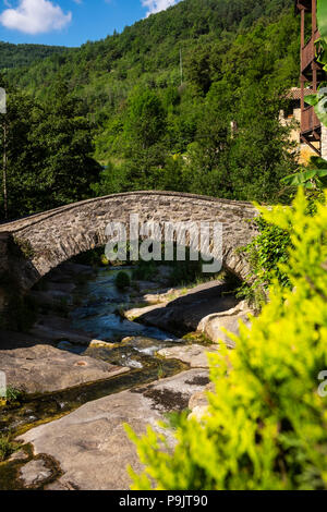 Bridge over the river Beget in the village of Beget, Pyrenees ...