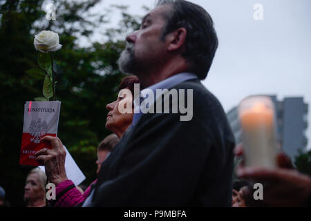 Krakow, Poland. 19th July, 2018. A woman seen holding a poster during ...
