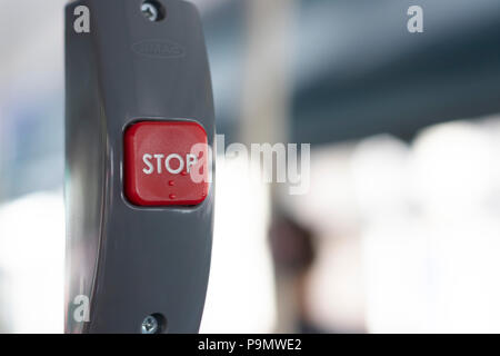 Stop request button on London transport bus Stock Photo - Alamy