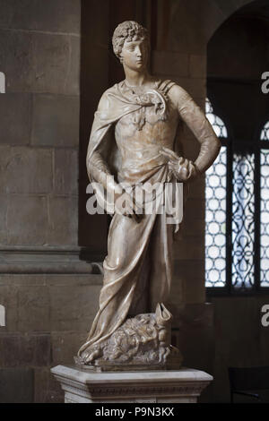 David with the Head of Goliath. Marble statue in the Church of the Gesu ...