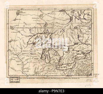 Map of the five Great Lakes of Canada showing their geographical layout ...