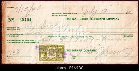 The Tropical Radio Telegraph Company receipt from 1944 features a ...