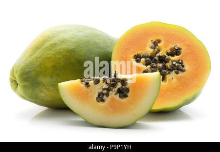 Papaya (pawpaw, papaw) stack isolated on white background two whole ...