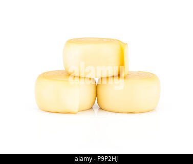 Slovak smoked creamy cheese three pieces isolated on white background ...