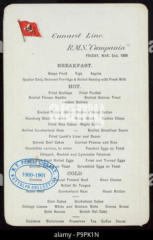 234 BREAKFAST (held by) CUNARD LINE (at) "R.M.S. ""LUCANIA""" (SS ...