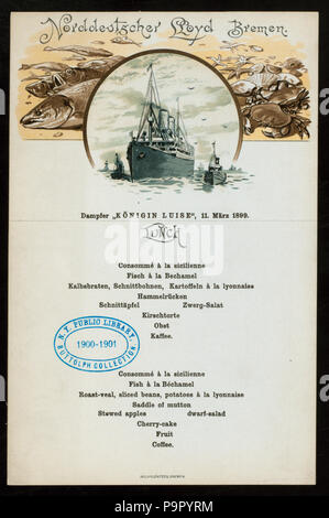 LUNCH (held by) NORDDEUTSCHER LLOYD BREMEN (at) EN ROUTE SS LAHN (SS ...