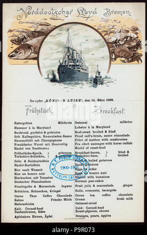 238 BREAKFAST (held by) NORDDEUTSCHER LLOYD BREMEN (at) EN ROUTE ABOARD ...