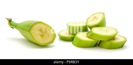 One whole and sliced plantain isolated on white background three rings ...