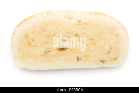 One marzipan sliced piece isolated on white background rum almonds ...