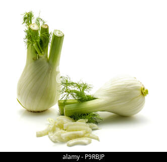 Blanched florence fennel isolated on white background three pieces ...