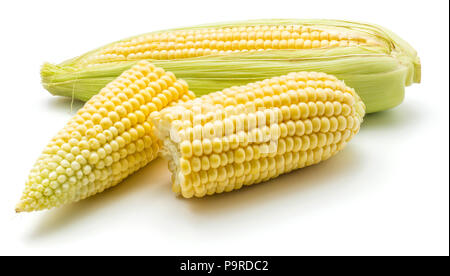 Broken sweet corn halves isolated on white background Stock Photo - Alamy
