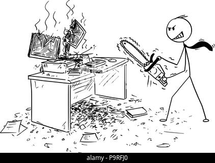 Cartoon of Angry Businessman Destroying Office Computer by Large ...