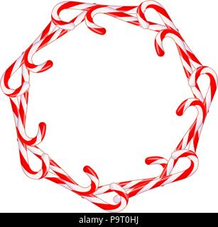 candy cane circle frame isolated on white background. Swirl hard candy ...