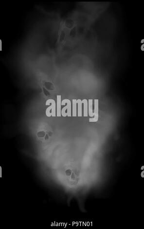 Digital illustration art. Skulls in the fog Stock Photo - Alamy