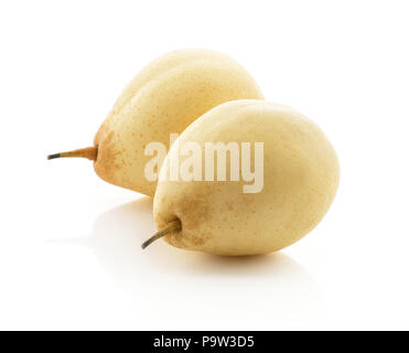 Nashi pears (Russet pear) isolated on white background two whole yellow ...