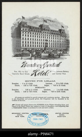 571 DINNER MENU (held by) BROADWAY CENTRAL HOTEL (at) "NEW YORK, NY ...