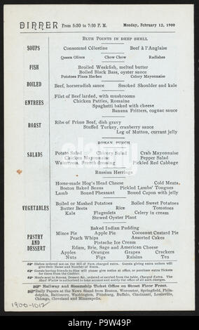 DINNER MENU (held by) BROADWAY CENTRAL HOTEL (at) NEW YORK, NY (HOTEL ...